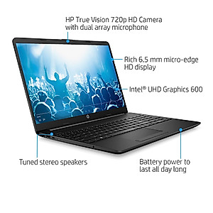 HP 2023 Newest Pavilion 15.6'' HD Laptop,Quad Core Intel Pentium N5030 (Upto 3.1GHz),8GB RAM,256GB SSD,Intel UHD Graphics,WiFi,HD Webcam,HDMI,RJ-45,10+ Hour Battery,Win 11+MarxsolCables Black