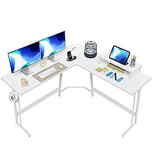 CubiCubi L Shaped Gaming Desk, 47 Inch Computer Desk with Monitor Stand, PC Gaming Desk, Corner Desk Table for Home Office Sturdy Writing Workstation, White