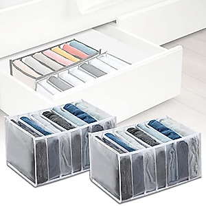 Evankin 2PCS Wardrobe Clothes Organizer - 7-Grid Drawer & Closet Storage Organizer - Nylon Mesh Organizer - Large Size for Jeans, Pants, Skirts (White)