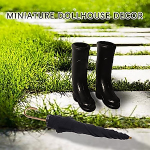 Set of 2, 1:12 Dollhouse Miniature Umbrella with Rain Boots(Black)