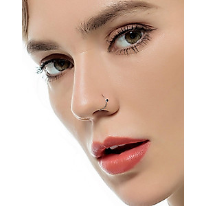 Tornito 100Pcs Bone Nose Studs Hoop Stainless Steel Nose Rings Set Multicolor Cubic Zirconia Hoop Tragus Cartilage Nose Ring Labret Nose Piercing Pin Jewelry for Women Men 1.5mm 22G