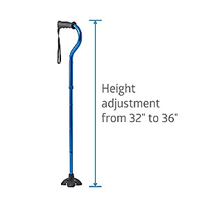 Medline Offset Folding Cane, 4-Point Base With Cushioned Gel Handle, Supports Up To 350 lbs, Blue