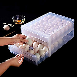 Hershuing Large Capacity Egg Holder for Refrigerator, Household Egg Fresh Storage Box for Fridge, Multi-Layer Chicken Egg Storage Container (Clear, 2-Layer 60 Grid Egg Drawer)