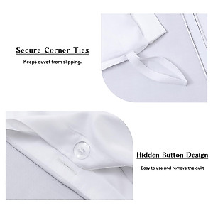 CBHME Duvet Cover Set Queen, Rayon Derived from Bamboo, 3PCS Cooling Bedding, Silky-Soft Duvet Cover Withe Corner Ties & Button Closure and 2 Envelope Pillowcases - White