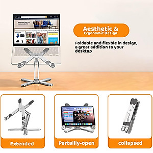 Moallia Laptop Stand with 360 Rotating Base, Computer Notebook Laptop Riser Metal Holder for Desk Collaborative Work, Fully Foldable for Easy Storage, Fits All MacBook, Laptops up to 16 inches