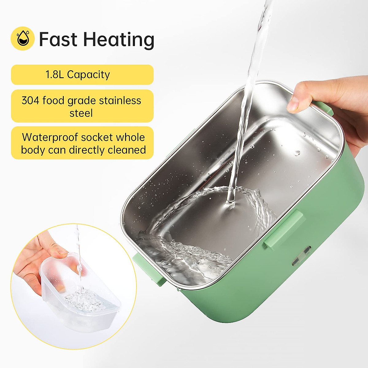 AIDENOEY 3-in-1 1.8L Electric Heating Lunch Box, High power 75W, Removable 304 Stainless Steel Container Larger capacity, 12V/24V/110V Food Warmer Lunch Box Truck Home Office,free fork&spoon