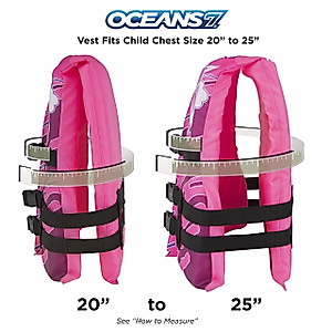 Oceans7 US Coast Guard-Approved, Type III – Kids Life Jacket – Personal Flotation Device with with Comfortable Flex-Form-Fit Open-Sided Design – Pink/Berry