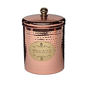 Amici Pet Copper Spaniel Treats Canister Decorative Hand Made Hammered Finish Metal Storage Container, 38 oz. Capacity (Medium)