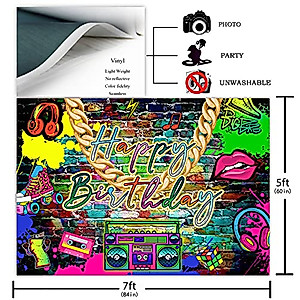 Avezano Hip Hop Birthday Party Backdrop Throwback Retro Graffiti Wall Backdrops for Bday Party Decoration Old School Rap Music Parties Photoshoot Backdrops (7x5ft)