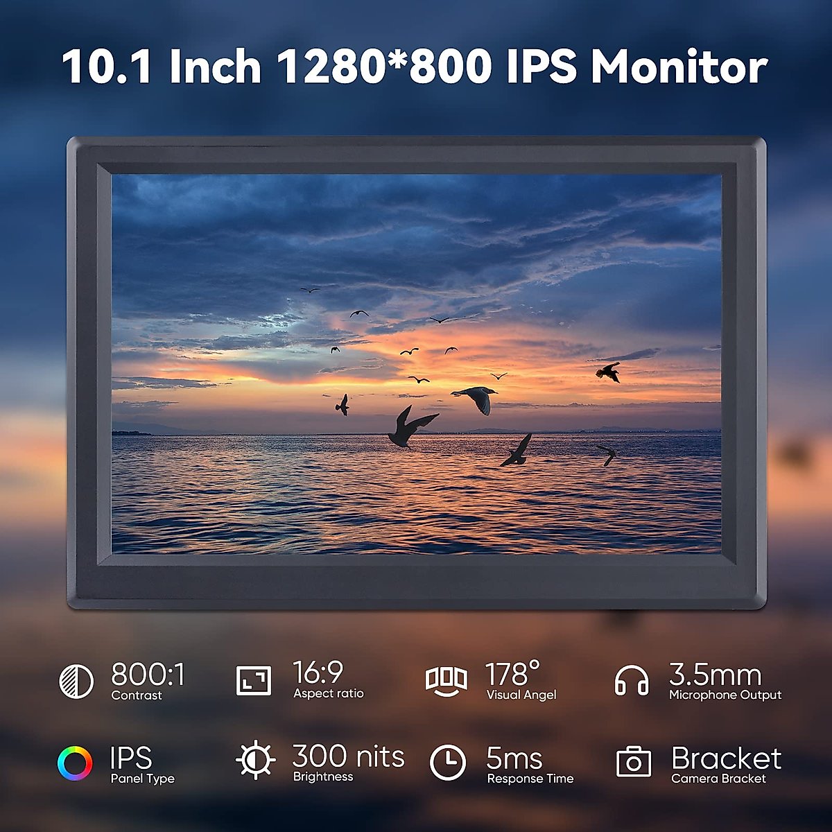SunFounder 10.1'' Screen for Raspberry Pi Display IPS Monitor 10.1 inch Portable Laptop Monitor Resolution 1280×800 with Rear Housing Cooling Fan (This is not a Touch Screen Monitor)