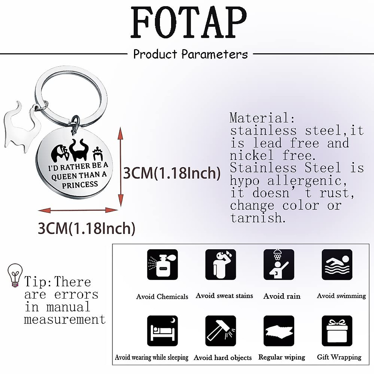 FOTAP Evil Queen Gift I'd Rather Be a Queen Keychain The Queen Fans Gift Wicked Queen Gift Maleficent keychain Halloween Movie Gift (Queen princess)