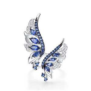 Santuzza 925 Sterling Silver Blue Wings Ring Blue Nano Cubic Zirconia Angel Wing Ring for Women (8)
