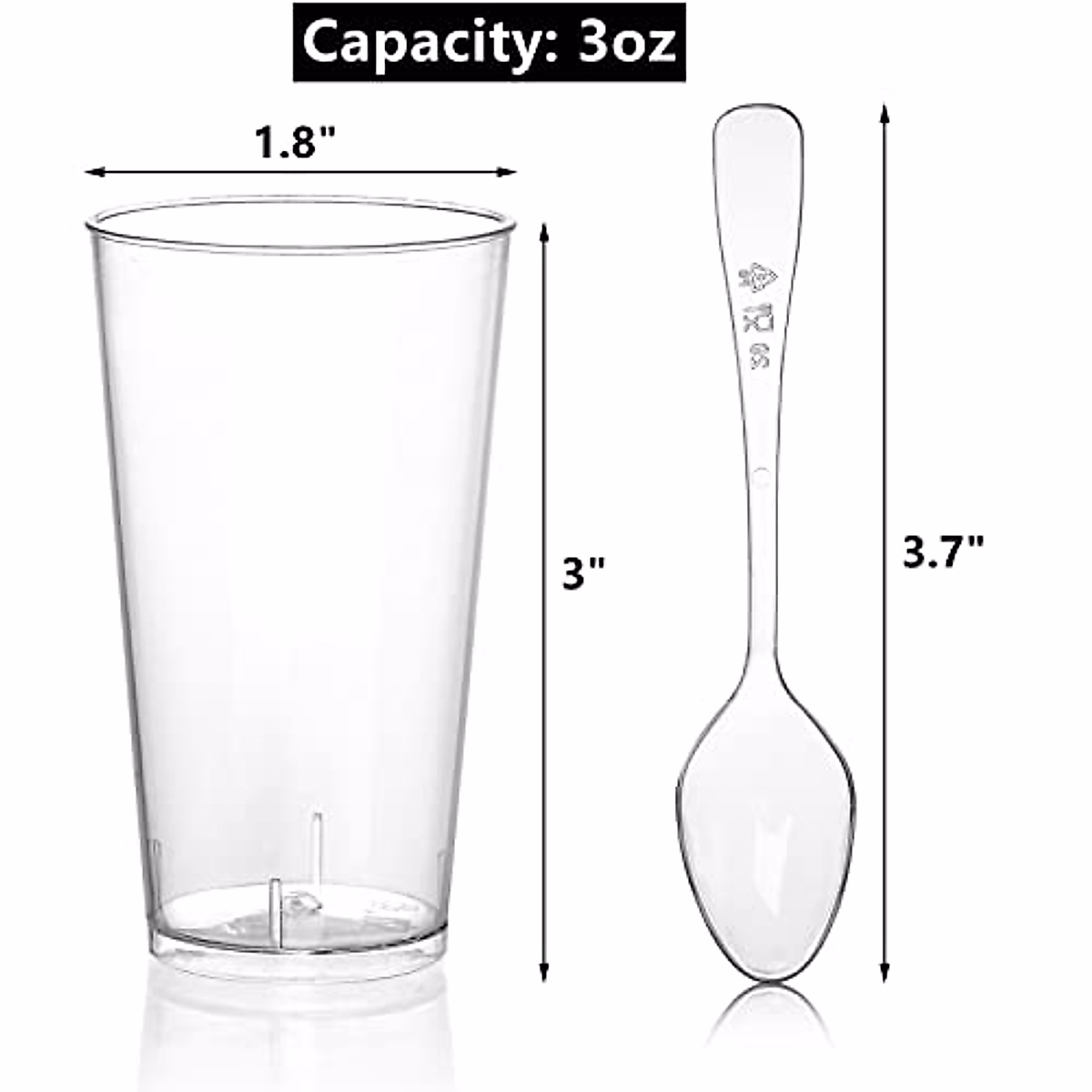 Peohud 100 Pack 3oz Plastic Dessert Cups with Spoons, Mini Dessert Shooter Cups, Disposable Parfait Appetizer Cups Shot Glasses for Desserts, Pudding, Event and Party