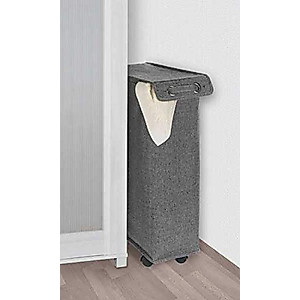 WENKO Slim Laundry Basket with Wheels, Thin Laundry Hamper, Rolling Laundry Bin with Lid, Space Saving Narrow Laundry Hamper for dirty Clothes Storage, 23.6 x 15.8 x 7.3 in, Gray