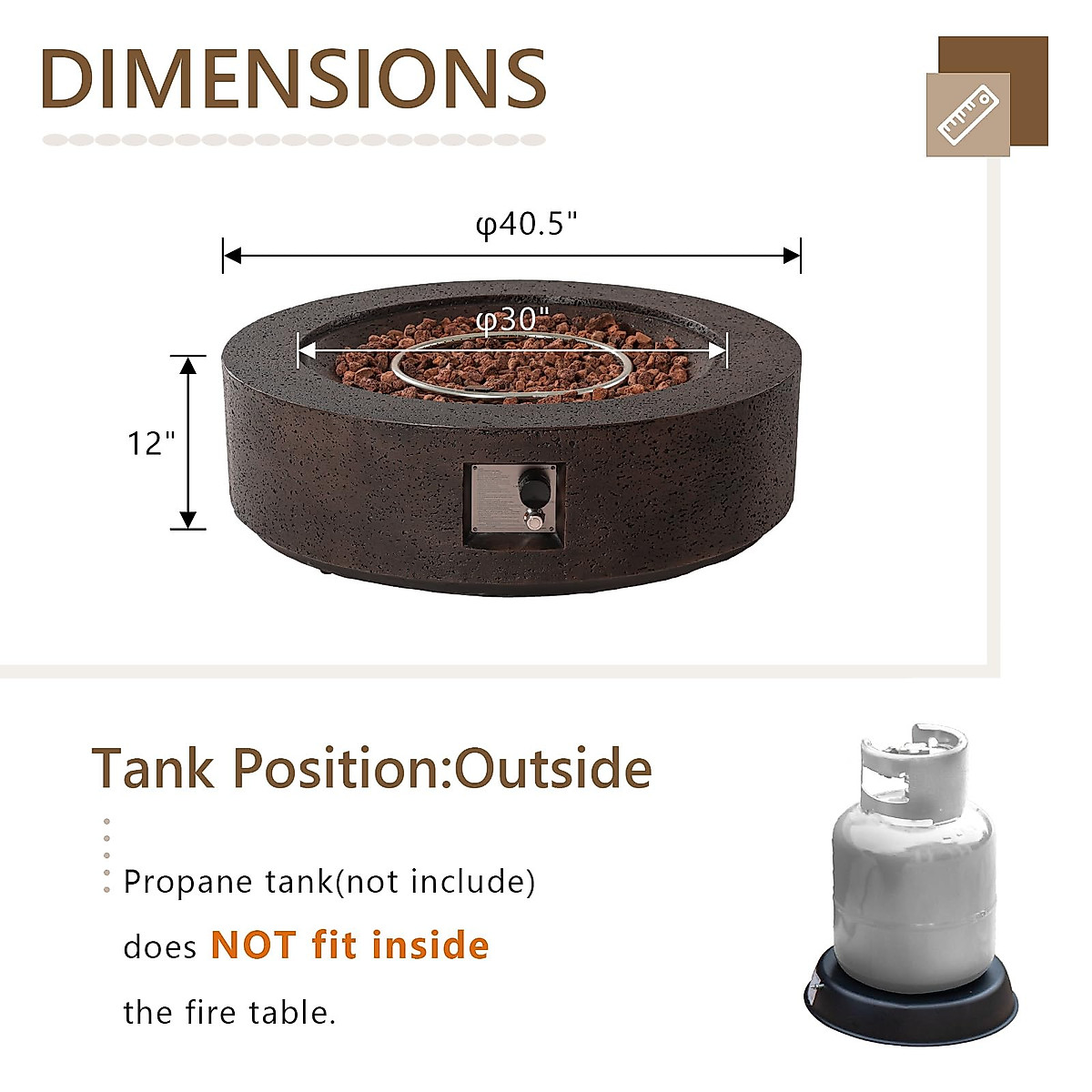 COSIEST 40.5-inch Outdoor Propane Fire Pit Coffee Table w Sandstone Round Base Patio Heater, 50,000 BTU Stainless Steel Burner, Free Lava Rocks, Rain Cover