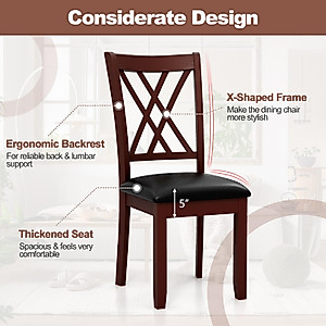 Giantex Wood Dining Chairs Set of 4, Faux Leather Upholstered Kitchen Chairs with Rubber Wood Legs, Padded Seat, Max Load 355 Lbs, Farmhouse Armless Wooden Dining Room Chair