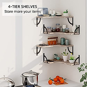 MOLYHOM Wood Floating Corner Shelves, Wall Shelves for Bedroom, 4 Sets of Wall Mounted Shelf