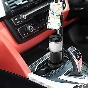 Uncaddn 2 in 1 Cup Phone Holder for Car, Stretchable Long Neck, Compatible with iPhone 14 Pro Max, Galaxy S10 Plus, and More