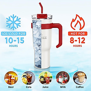 KETIEE 40 oz Tumbler with Handle and Straw, Leakproof Stainless Steel Travel Mug with Screwed Lid & Straw Vacuum Insulated Water Bottle Reusable Coffee Cups, Sweat Proof, Dishwasher Safe (White)