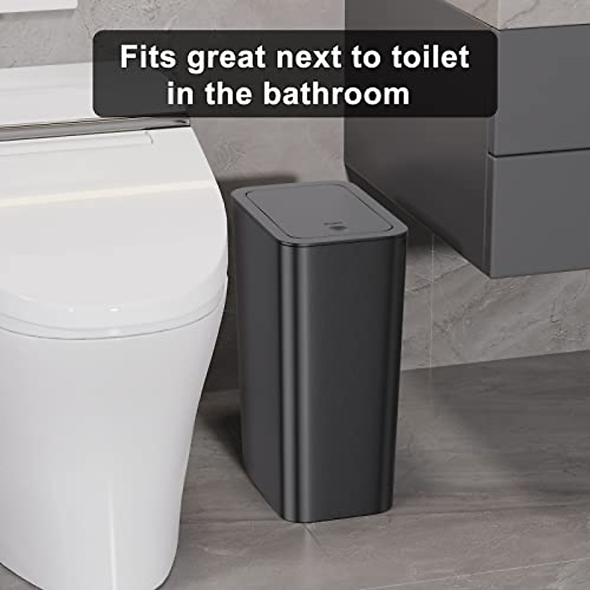 NetDot Bathroom Trash Can with Lid 3 Pack Set, 2 Packs 3.4 Gal 13L Slim Kitchen Trash Can and 1 Pack 2.6Gal 10L Garbage Can, Small Trash Can/Trash Bin/Waste Basket for Bedroom (Black, Pack of 3)