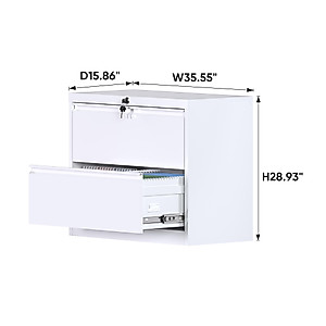 JAORD 2 Drawer Metal Lateral File Cabinet,Lateral Filing Cabinet with Lock for Hanging Letter&F4&A4&Legal Size Folders for Home Office, Assemble Required, White