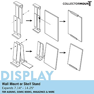 CollectorMount Album Mount 2 Pack Wall Mount Album Frame Brackets or Shelf Stand, Adjustable, Clear to display Vinyl Records