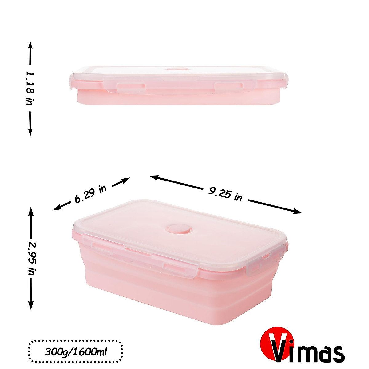 Vimas Extra Large Silicone Food Storage Containers, 53oz/1600ml Collapsible Meal Prep Containers with Lids for Fruits, Vegtables (Pink)