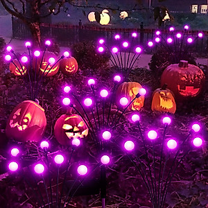 KELME Halloween Decorations Outdoor, 8 Pack 64 LED Swaying Solar Halloween Lights, Bright Firefly Garden Lights Solar Outdoor Halloween Decor Decorations for Outside Yard Pathway - Purple