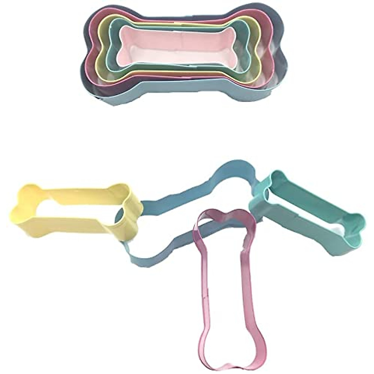Yonisun 5 In 1 Stainless Steel Metal Dog Bone Shape Cookie Cutter Set Colorful