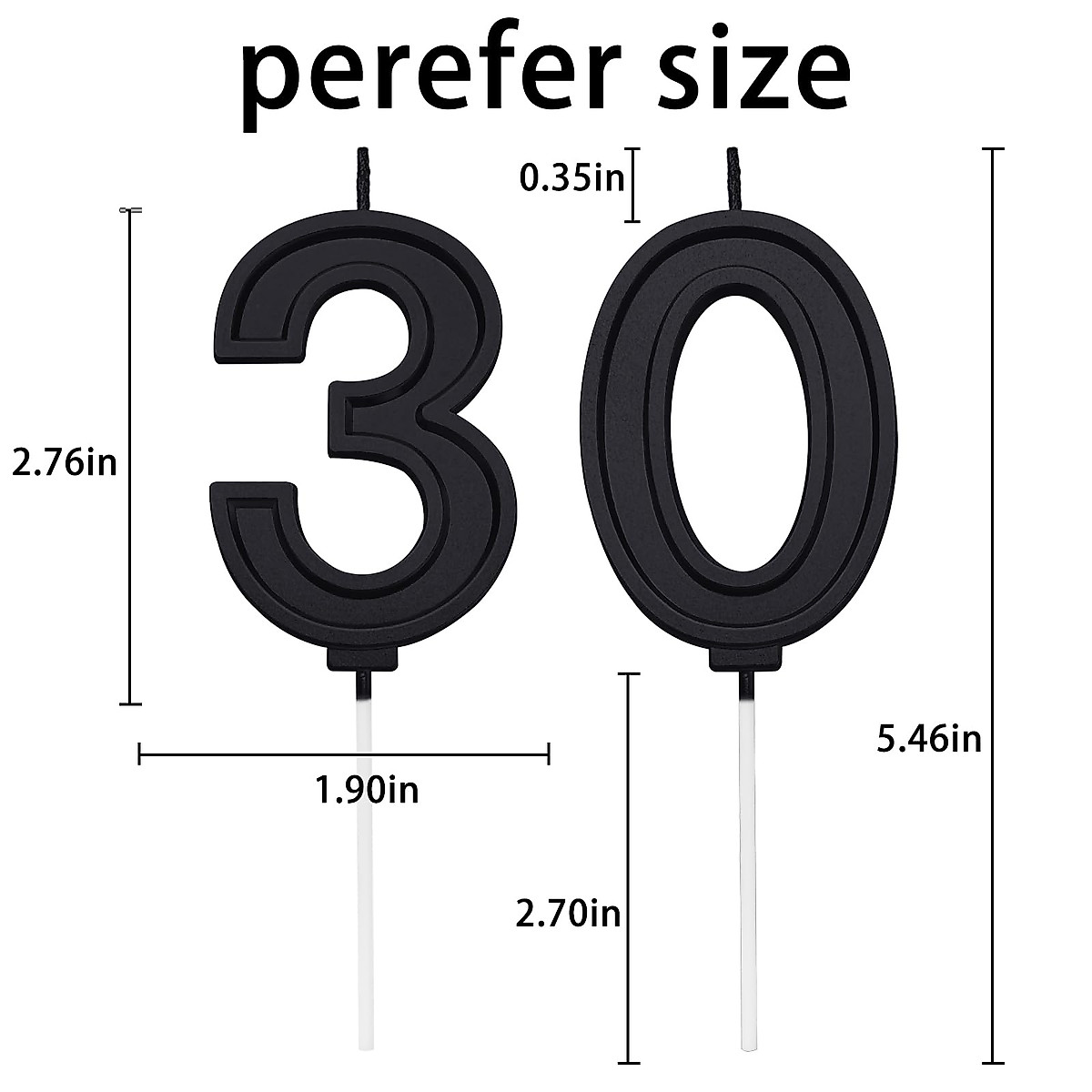 Black 30 Number Birthday Candle for Cake, 2.76 Inch Number Cake Candles for Wedding Anniversary Decoration Happy Birthday Party Celebration