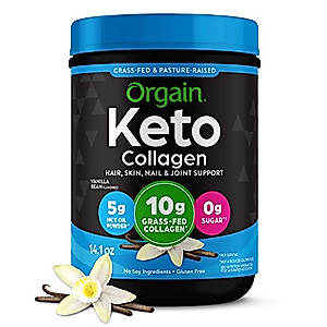 Orgain Keto Collagen Protein Powder with MCT Oil, Vanilla - Paleo Friendly, Grass Fed Hydrolyzed Collagen Peptides Type I and III, Dairy Free, Gluten Free, Soy Free, 0.88 Lb (Packaging May Vary)