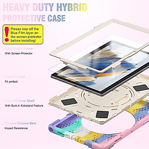 SIBEITU Case Compatible with Galaxy Tab A8 10.5 Inch with Screen Protector 2022, SM-X200/X205/X207, Hard Durable Rugged Protective Tab A8 Cover W/Stand Strap