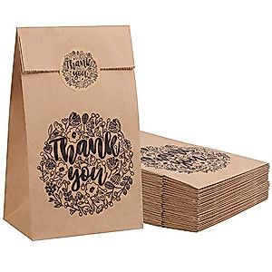 Cooraby 30 Pieces Mini Thank You Party Bags 3.5x2.4x7.1 Inches Thanksgiving Brown Gift Paper Bags Lunch Flat Bottom Kraft Paper Bags with 45 Pieces Thankyou Stickers