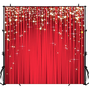 Sensfun 8x8ft Red Golden Starry Backdrop for Portrait Photography Glitter Gold Star Red Stripe Background Photobooth Banner Wedding Birthday Party Kids Newborn Photo Studio Props(WP019)
