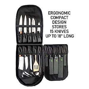 EVERPRIDE Chef Knife Bag (19 Slots) Holds 15 Knives PLUS 4 Zipper Compartments for Cooking Tools, Tablets and More - Lightweight Backpack for Chefs and Culinary School Students (Bag Only)