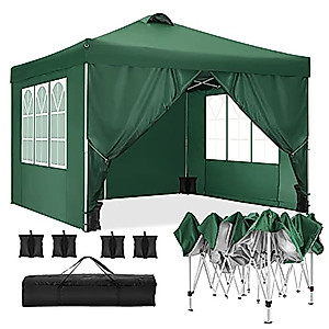 Canopy 10x10 Waterproof Pop up Canopy Tent with 4 Sidewalls Outdoor Event Shelter Tent for Parties Sun Shade Party Commercial Canopy with Air Vent Carry Bag(10x10 with 4 Sides & 4 Sandbags, Green)
