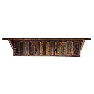 Wall Mounted Reclaimed Barnwood Coat Rack with Shelf – Rustic Wooden Entryway Shelf with Wrought Iron Hooks – Wall Shelf Coat Hanger – Hanging Coat Shelf (48" W x 10.5" H x 7.5" D, Reclaimed Wood)