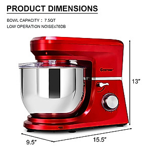 ARLIME Professional Stand Mixer, 7.5QT 660W Tilt-Head Food Mixer, Multifunctional Kitchen Electric Food Dough Mixer 6 Speed W/Dough Hook, Whisk, Beater & Splash Guard (Red)