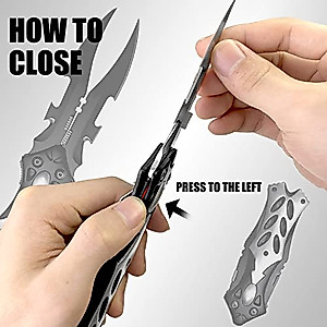 MADSABRE Bundle of 2 Items - Dual Blade Pocket Knife - Bat Design Folding Knife - Perfect for Outdoor Hunting Survival Camping EDC Camping Hiking, Unique Gifts for Men