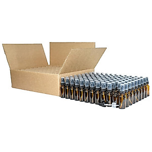 GlassBottleOutlet (Pack of 108) 1 oz. Amber Boston Round with Black Treatment Pump