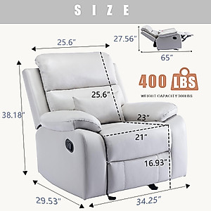 ACKEMO Faux Leather Recliner for Adults,Oversized Rocker Chair with Manual Recliner Single Sofa for Living Room,Modern Adjustable Ergonomics Lounge Chair with Lumbar Support,Gray