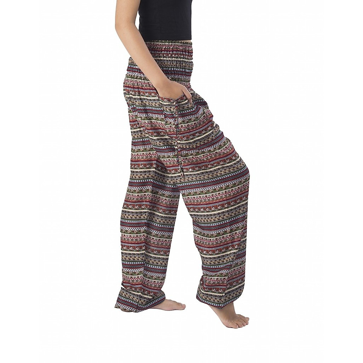 Lannaclothesdesign Harem Pants Women High Waist Bohemian Yoga Pants with Pockets - Boho Hippie Clothes (L, Brown Green Paisley)