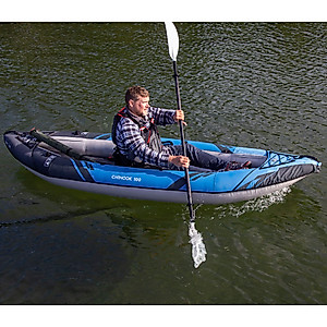 AQUAGLIDE Chinook 100 Inflatable 10' Foot Kayak Kit Packable Includes Pump for Adults Family Friendly Adaptable 1 or 2 Riders Blow Up Recreational Kayaking for Angler Fishing Hunting Paddling
