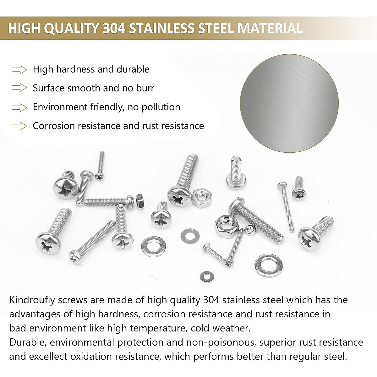 Kindroufly 1285 Pieces M2 M3 M4 M5 Screws Nuts Washers Assortment Kit, Metric Screw Set, Bolts and Nuts, Machine Screws, Fully Machine Thread (Silver, Phillips Pan Head Machine Screws Kit)