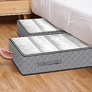 FYY Under Bed Storage, 2 Pack Large Underbed Storage Containers with Reinforced Handles & Clear Window Foldable Bedroom Organizer Bags Bin for Blankets Clothes Comforters Toys 39.4x19.7x6.3 Grey