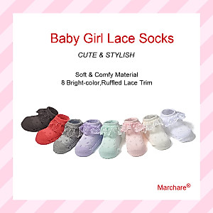 Marchare Baby Lace Socks 3 Pack Infant Baby Girls' Ruffle Frilly Socks Eyelet Princess Cotton Socks,White 6-12 Months