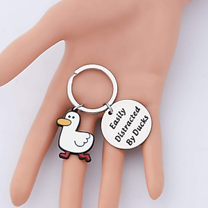 LQRI Duck Gift Duck Lover Gift Easily Distracted By Ducks Keychain Duck Jewelry Duck Gifts Pet Duck Owner Gift(SILVER)