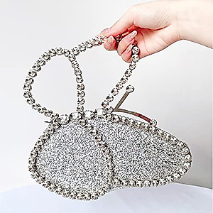 Rejolly Butterfly Clutch Purse for Women Evening Bag PU Leather Glitter Sparkly Crystal Rhinestone Bling Handbag with Chain Strap for Prom Cocktail Party Wedding Silver Glitter