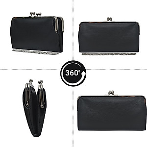 Double Frame Vintage Style Clutch Purse Wallet, Clutch Purses for Women, Wallet Women, Clutch, Travel Wallet Womens (Black)