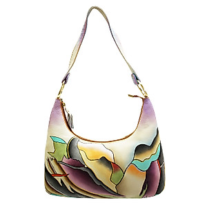 Magnifique abstract leather hand painted shoulder bag